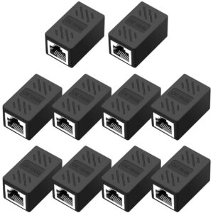 qingler rj45 cat6 coupler ethernet extender connector, 10 pack in line coupler cat7 cat6 cat5e cat5 ethernet cable extender female to female black