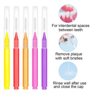 EasyHonor Braces Brush for Cleaner Interdental Brush Toothpick Dental Tooth Flossing Head Oral Dental Hygiene Flosser Toothpick Cleaners Tooth Cleaning Tool (5 Warm Colors,75pcs)