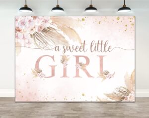 ticuenicoa 7x5ft boho pampas girls baby shower backdrop a sweet little girl is on the way baby shower party banner wall decorations boho pink floral glitter dots girls baby shower background