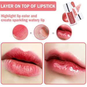 IONSGAKO Hydrating Lip Glow Oil Plumping Lip Oil Gloss Moisturizing Transparent Lip Balm Non-Sticky Long Lasting Hydrating Lip Oil Lip Stain Tinted - 012 Rose Bean Paste Pink