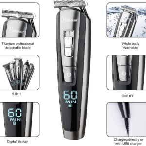 Hatteker Hair Clipper Beard Trimmer Kit for Men Cordless Hair Mustache Trimmer Hair Cutting Groomer Kit Precision Trimmer Waterproof USB Rechargeable 5 in 1