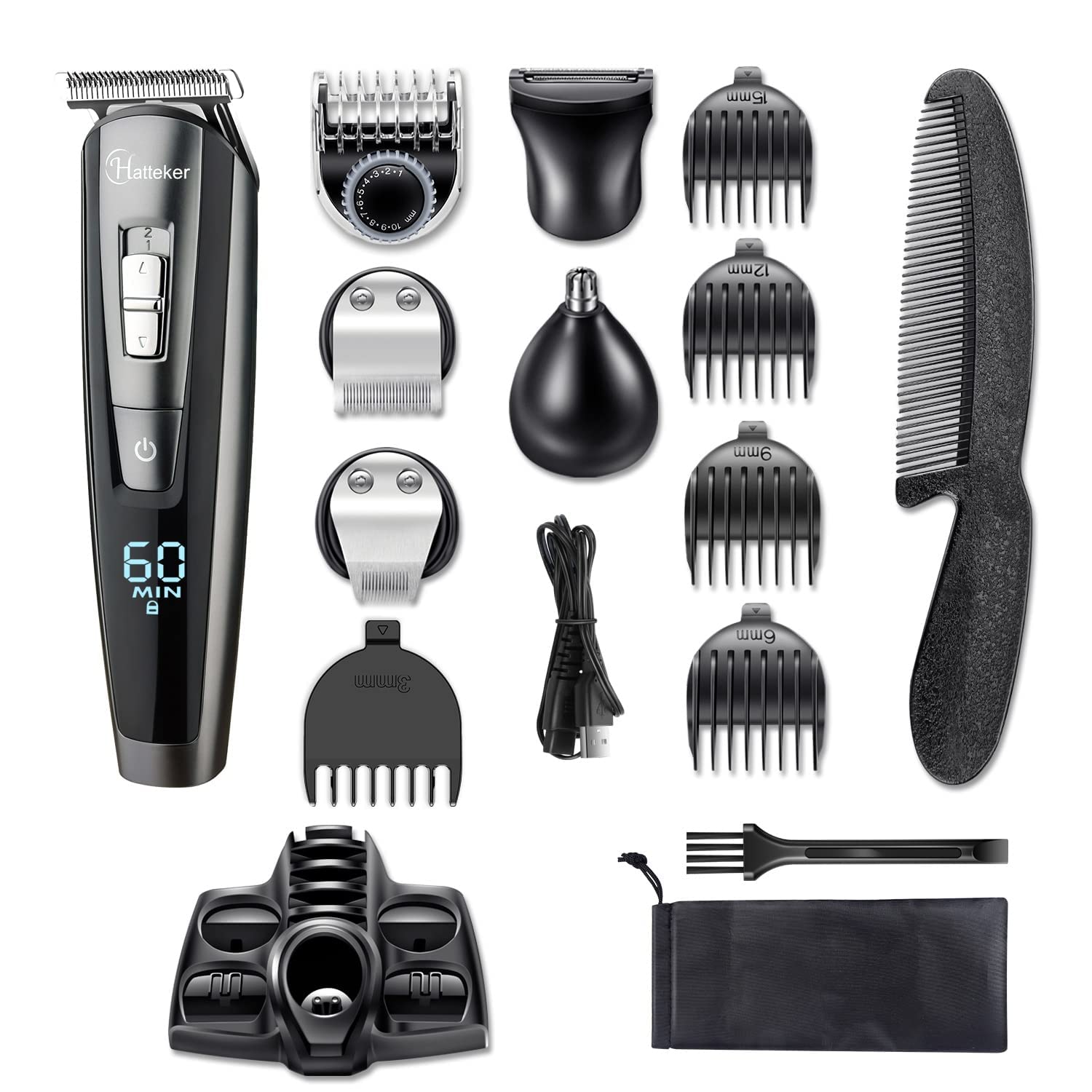 Hatteker Hair Clipper Beard Trimmer Kit for Men Cordless Hair Mustache Trimmer Hair Cutting Groomer Kit Precision Trimmer Waterproof USB Rechargeable 5 in 1