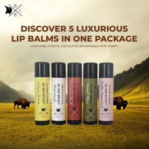 Big Crazy Buffalo Pure Bison Tallow Lip Balm Set (5 pack) - Moisturizing, Non-Habit Forming, Soothes Chapped Lips, Hydrating