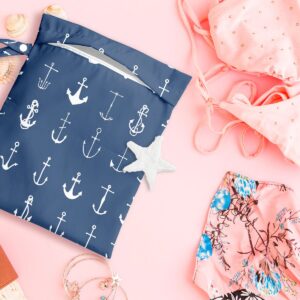 2 Pcs Wet Bag, Wet Dry Bag, Wet Bag for Swimsuit, Travel, Beach, Pool, Stroller, Diapers, Dirty Yoga Gym Clothes, Toiletries, Makeup Bag, Beach Bag Ocean Starfish Anchor Décor Birthday Gift for Women.