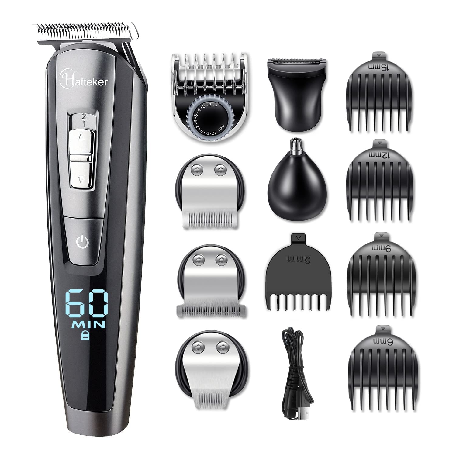 Hatteker Hair Clipper Beard Trimmer Kit for Men Cordless Hair Mustache Trimmer Hair Cutting Groomer Kit Precision Trimmer Waterproof USB Rechargeable 5 in 1