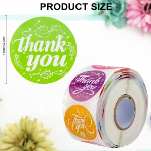 Qpout Thank You Stickers 1.5 inch, Colorful Thank You Stickers, 500 Pieces Thank You Stickers Small Business, Thank You Stickers for Packaging, Red Green Blue Orange Purple Thank You Sticker, 1 Roll