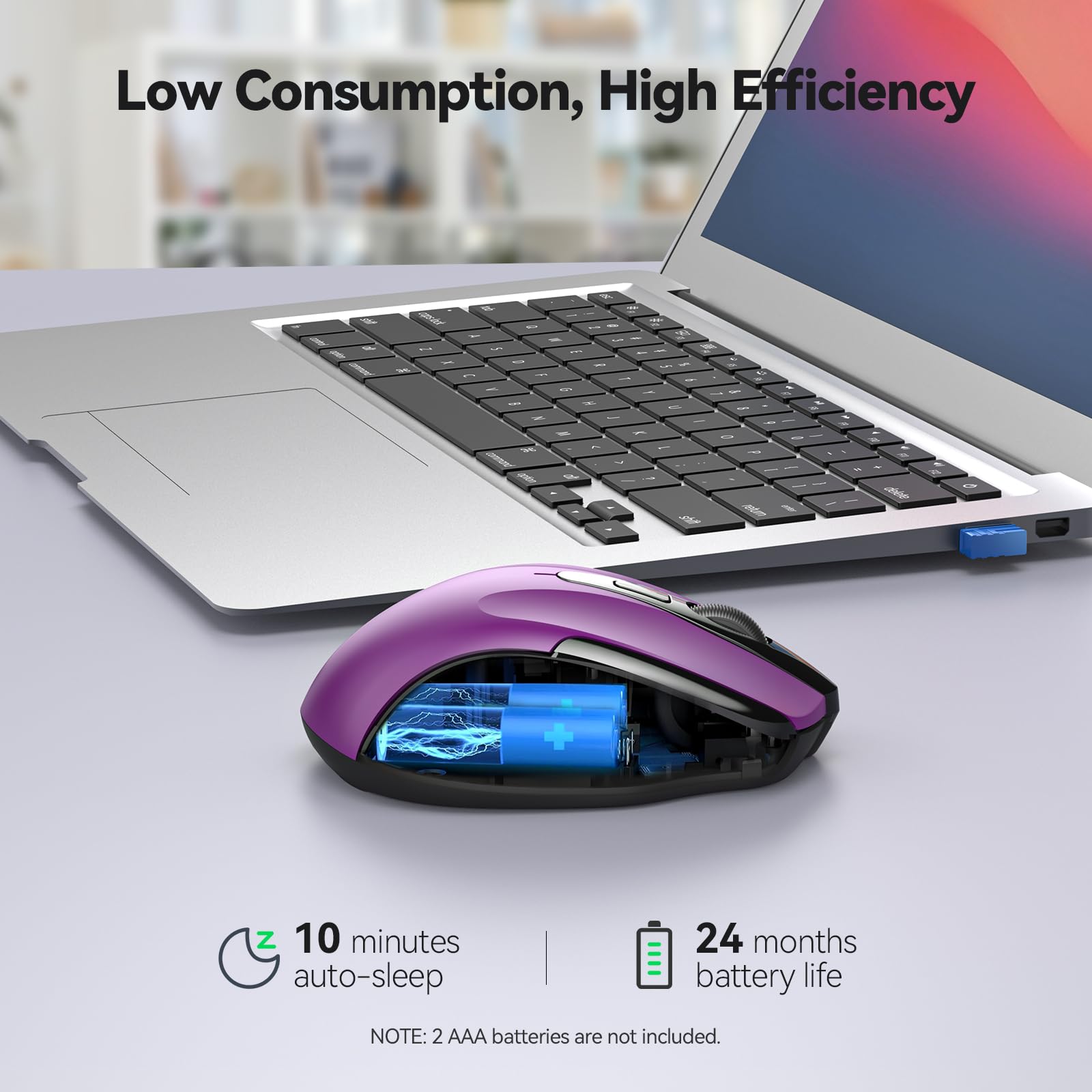 TECKNET Wireless Mouse for Laptop, Silent Mouse Quiet Click, 2.4G USB Optical Mouse for Computer, 6 Adjustable 4000 DPI Computer Mice - Purple