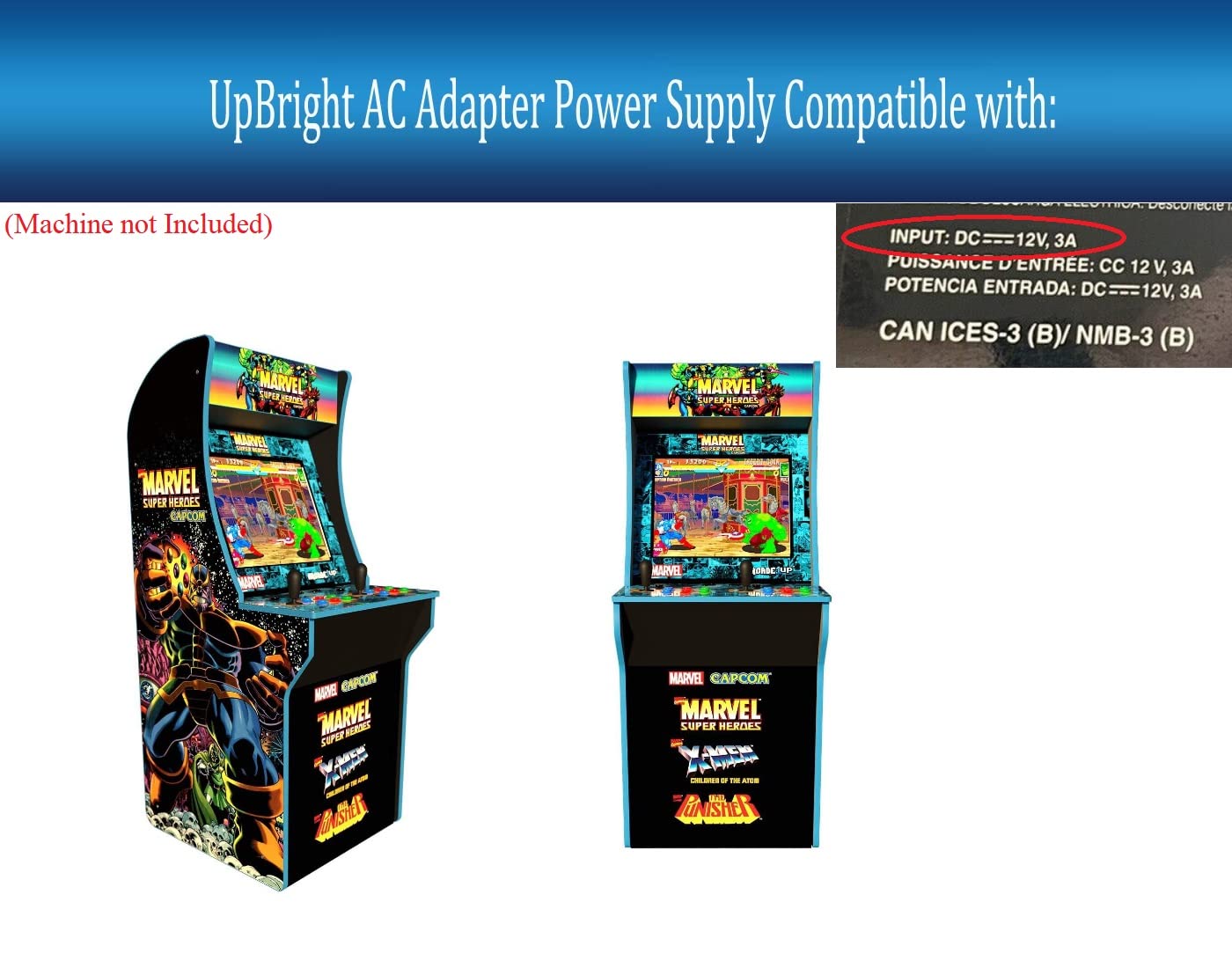 UpBright 12V AC/DC Adapter Compatible with Arcade1Up 7839 7651 Marvel Super Heroes Rare Riser at-Home Game Machine Item 8055 7990 7984 7754 NBA Jam Midway Arcade 1Up 3A Power Supply Cord Charger PSU