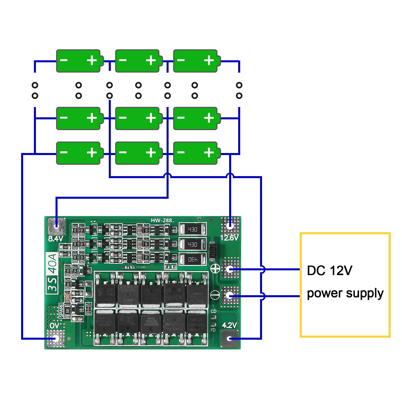 QCCAN 3S 40A 12.6V Li-ion Lithium Battery Protection Board PCB BMS Charger Protection Circuit for Drill Motor (3S 40A)…