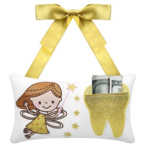 malihome tooth fairy pillow with pocket for girls and boys kids tooth pillow toothfairy gifts tooth keepsake pouch 8.6 x 4.8 inches (for girls)