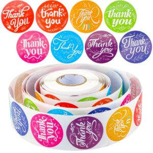 qpout thank you stickers 1.5 inch, colorful thank you stickers, 500 pieces thank you stickers small business, thank you stickers for packaging, red green blue orange purple thank you sticker, 1 roll