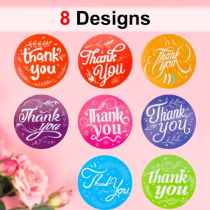 Qpout Thank You Stickers 1.5 inch, Colorful Thank You Stickers, 500 Pieces Thank You Stickers Small Business, Thank You Stickers for Packaging, Red Green Blue Orange Purple Thank You Sticker, 1 Roll