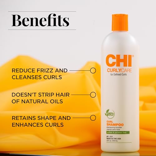 CHI CurlyCare Curl Shampoo, Hydrates Curls, Reduces Frizz & Increases Elasticity & Strength, Sulfate, Paraben, & Cruelty-Free, 25 Oz