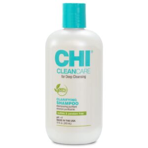 chi cleancare clarifying shampoo, deeply cleanses hair & scalp, removes build up & restores moisture to hair, sulfate, paraben, & cruelty-free, 12 oz