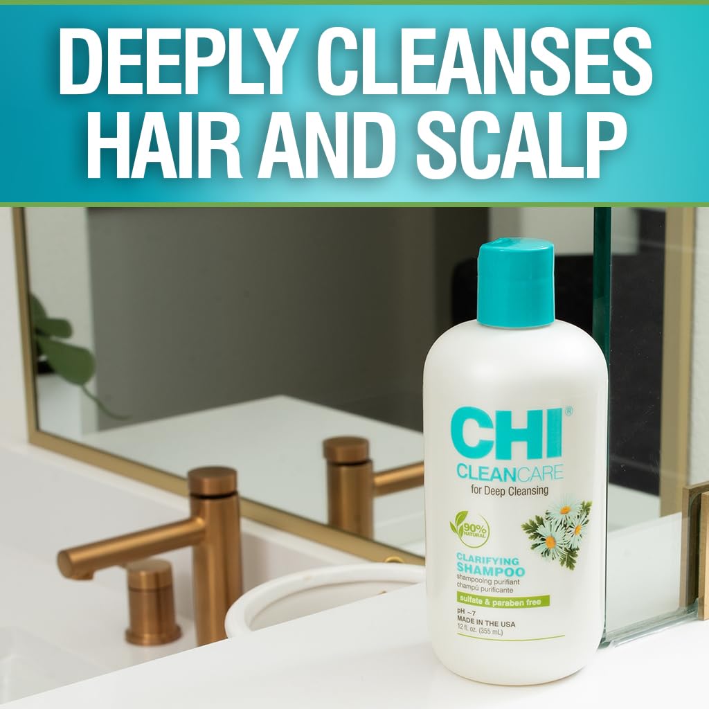 CHI CleanCare Clarifying Shampoo, Deeply Cleanses Hair & Scalp, Removes Build Up & Restores Moisture To Hair, Sulfate, Paraben, & Cruelty-Free, 12 Oz