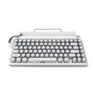 retro typewriter keyboard, 83 keys vintage keyboard with blue switches, multi device gaming mechanical keyboard, for windows, android, ios (white)