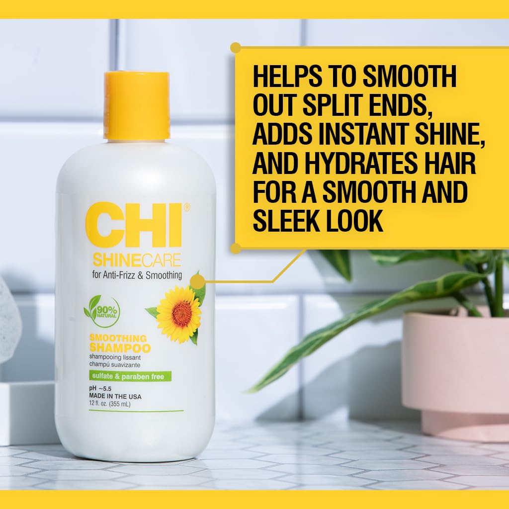 CHI ShineCare Smoothing Shampoo, Transforms Dull Hair Adding Instant Shine And Hydration, Sulfate, Paraben, & Cruelty-Free, 12 Oz