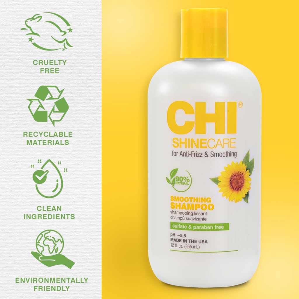 CHI ShineCare Smoothing Shampoo, Transforms Dull Hair Adding Instant Shine And Hydration, Sulfate, Paraben, & Cruelty-Free, 12 Oz