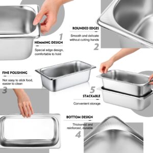 10 Pack Hotel Pans Stainless Steel Steam Table Pan 1/3 Size, 0.8 mm Thick Steam Pan Anti Jam Warming Pans for Food Warmer Restaurant Catering Supplies, 12.8 x 6.9 Inch (Standard,4 Inch Deep)