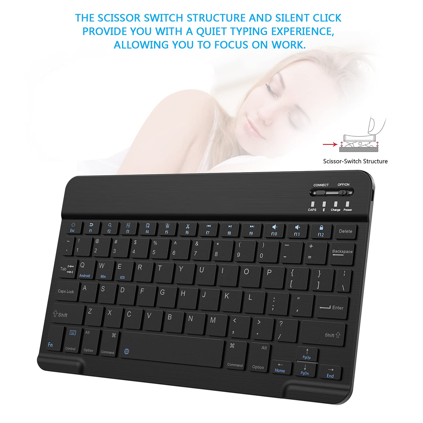 Ultra-Slim Small Bluetooth Keyboard, Portable Rechargeable External Cordless Wireless Keyboard for Android Tablet Cell Phone Samsung Smartphone iPad Mini Air Pro iPhone Windows Surface (Black)