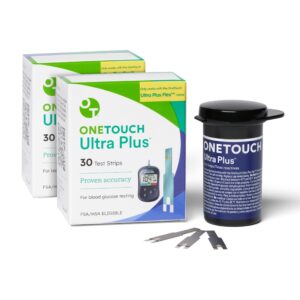 onetouch ultra plus test strips for diabetes value pack - 60 test strips | diabetic test strips for blood sugar monitor | self glucose testing | (only works with onetouch ultra plus flex meter)