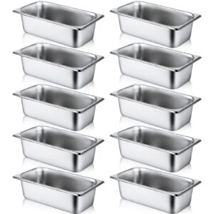 10 pack hotel pans stainless steel steam table pan 1/3 size, 0.8 mm thick steam pan anti jam warming pans for food warmer restaurant catering supplies, 12.8 x 6.9 inch (standard,4 inch deep)