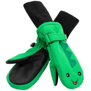 maplefield waterproof kids gloves with fun creatures - long cuff keeps kids dry and warm - toddler gloves with thinsulate