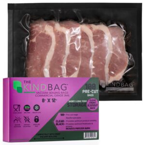 the kind bag vacuum seal bags for food; food grade, bpa free & freezer safe; airtight, odor free and moisture free; commercial grade 3mil clear & black; 8x12 inch pre cut bags (100ct)