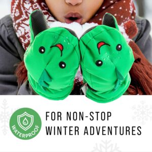 Maplefield Waterproof Kids Gloves with Fun Creatures - Long Cuff Keeps Kids Dry and Warm - Toddler Gloves with Thinsulate