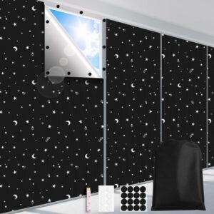 fadoty 100% blackout window cover 40" x 57" travel blackout curtains for bedroom dorm room windows temporary blackout blinds shades for night shift worker traveler black & star