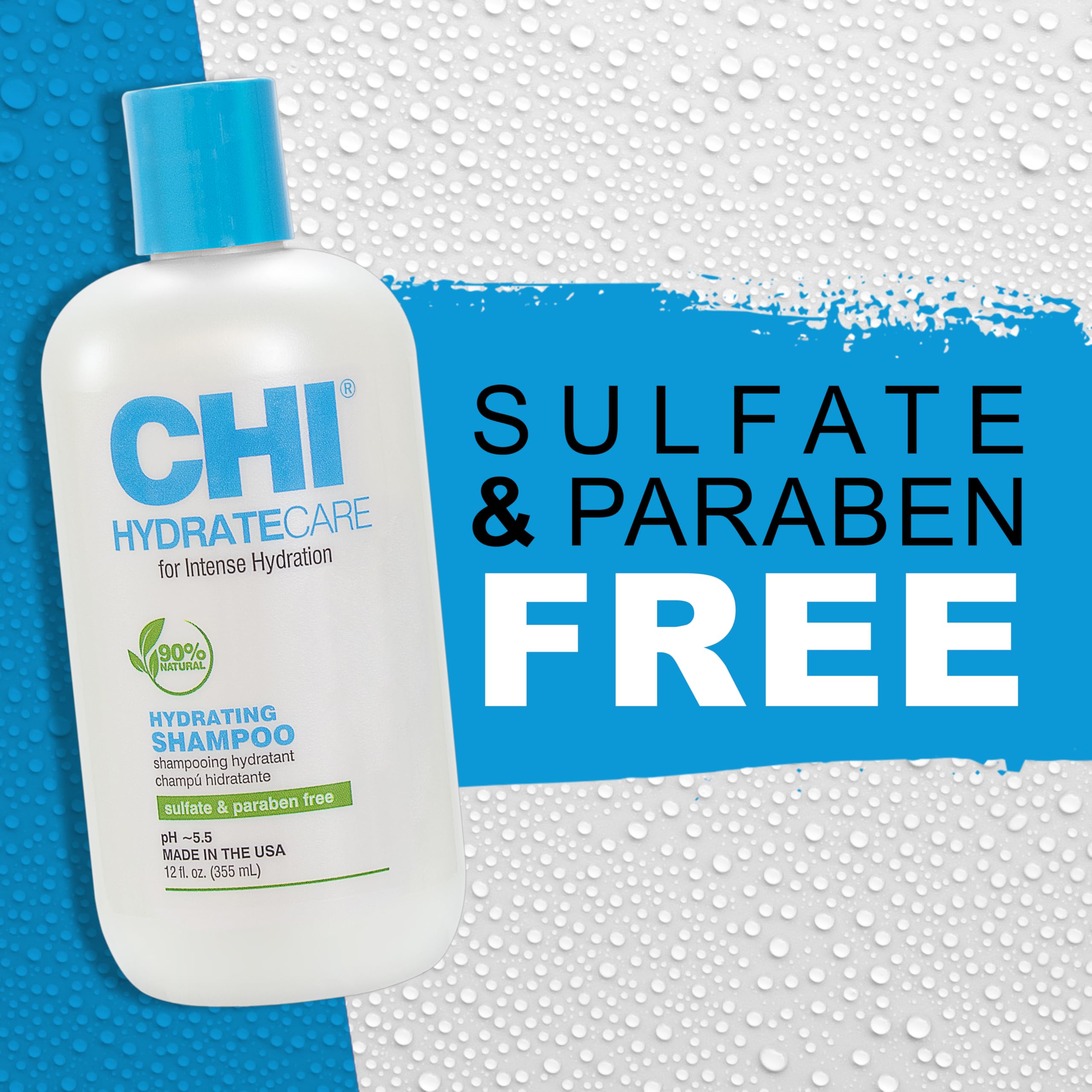 CHI HydrateCare Hydrating Shampoo, Balances Hair Moisture and Protects Against Damage and Hair Breakage, Sulfate, Paraben, & Cruelty-Free, 12 Oz