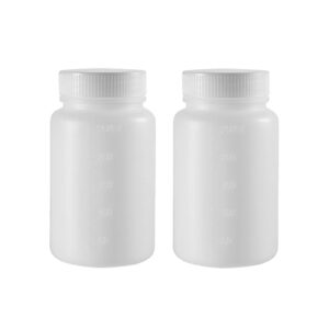 yokive 2 pcs chemical storage bottle, wide mouth containers with scale | reagent sample sealing, great for laboratory, store, factory (white, 250-ml)