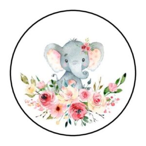 30 pcs girl elephant round​ stickers envelope seals labels round tags, stamps sticker for gift cards, envelopes, boxes for holiday, birthday, christmas