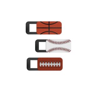 wirester set of 3 camera cover slide, plastic webcam privacy cover for laptop, macbook, pc, computer, cell phone and more accessories - baseball pattern, basketball pattern, football pattern