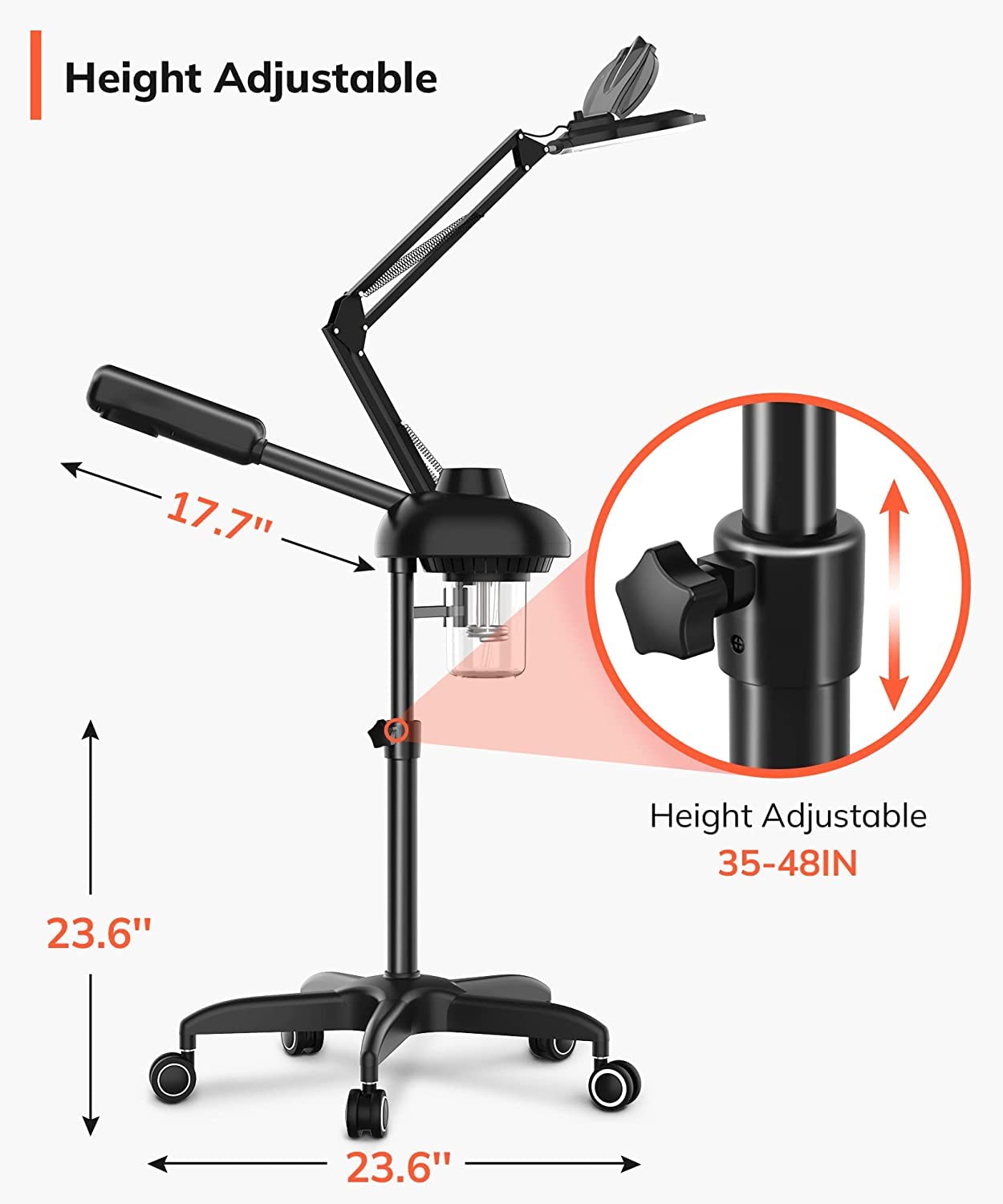 TASALON 2-in-1 Professional Facial Steamer, Hot Ozone Face Steamer for Facial with 5X Magnifying Lamp, Esthetician Steamer for Salon Beauty and Spa Shop, Skin Care Equipment with New Upgrade Wheels