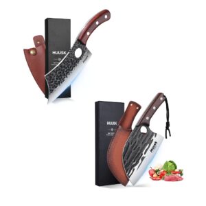 upgraded serbian chef knife bundle with cool cooking knives with leather sheath and gift box