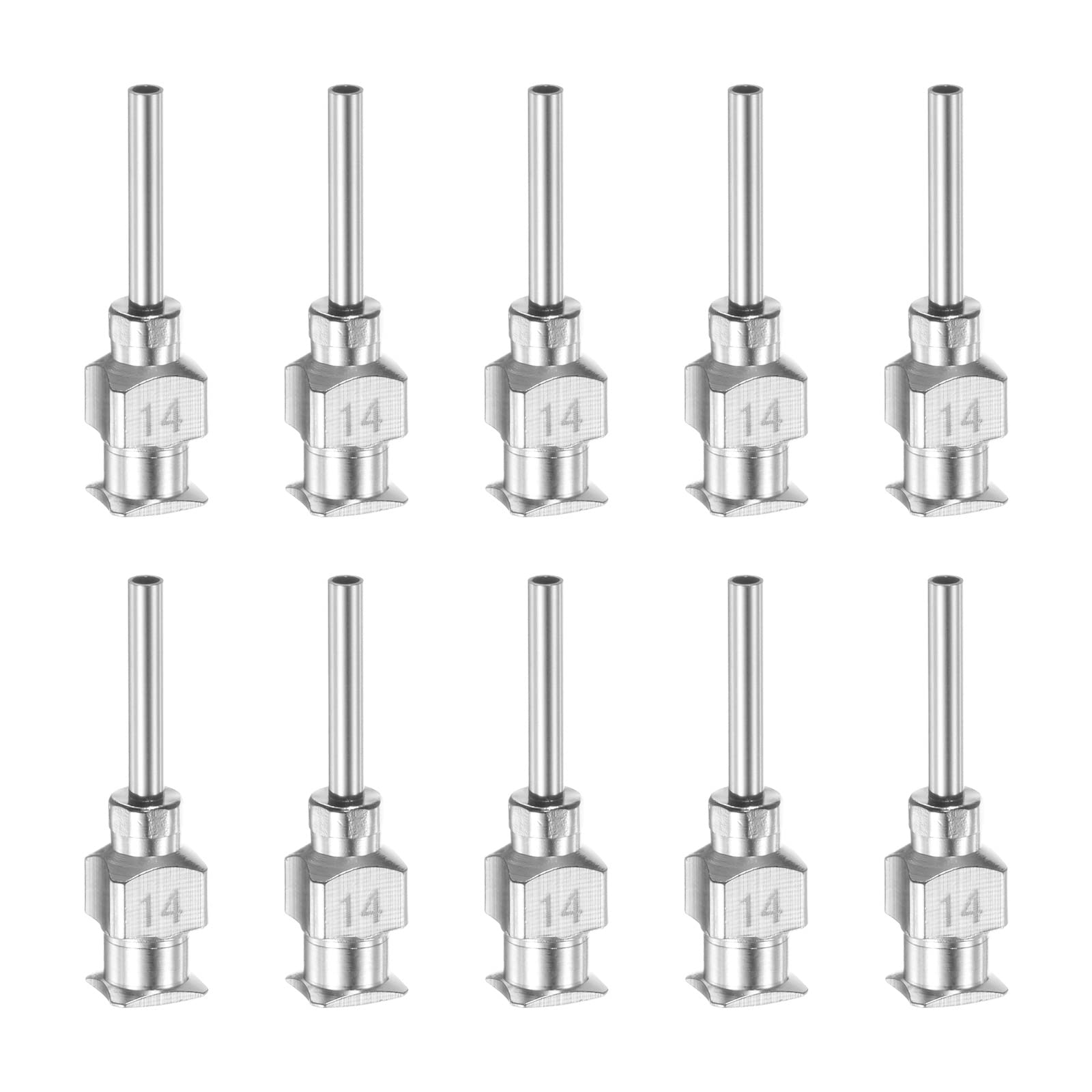 HARFINGTON 10pcs 14Gauge Stainless Steel Dispensing Needles, 1/2" All Metal Glue Needle Tube Blunt Tips Luer Lock for Thick Liquids, Ink, Glue, Lab Use