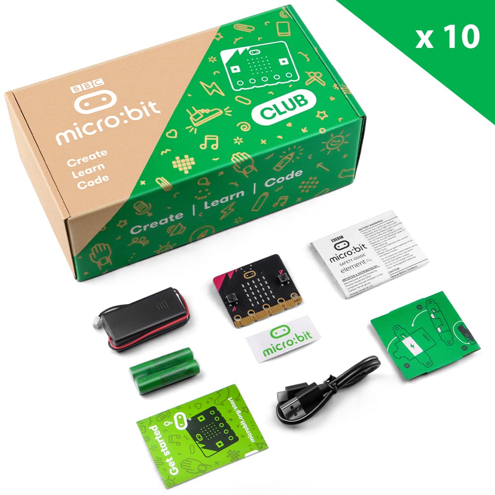 GeeekPi microbit V2 Club Kit (10 Pack microbit v2 go kit) with 10 BBC Micro:bit V2 Boards, Battery Holders, Micro USB Cable,20 AAA Batteries for Coding and Programming