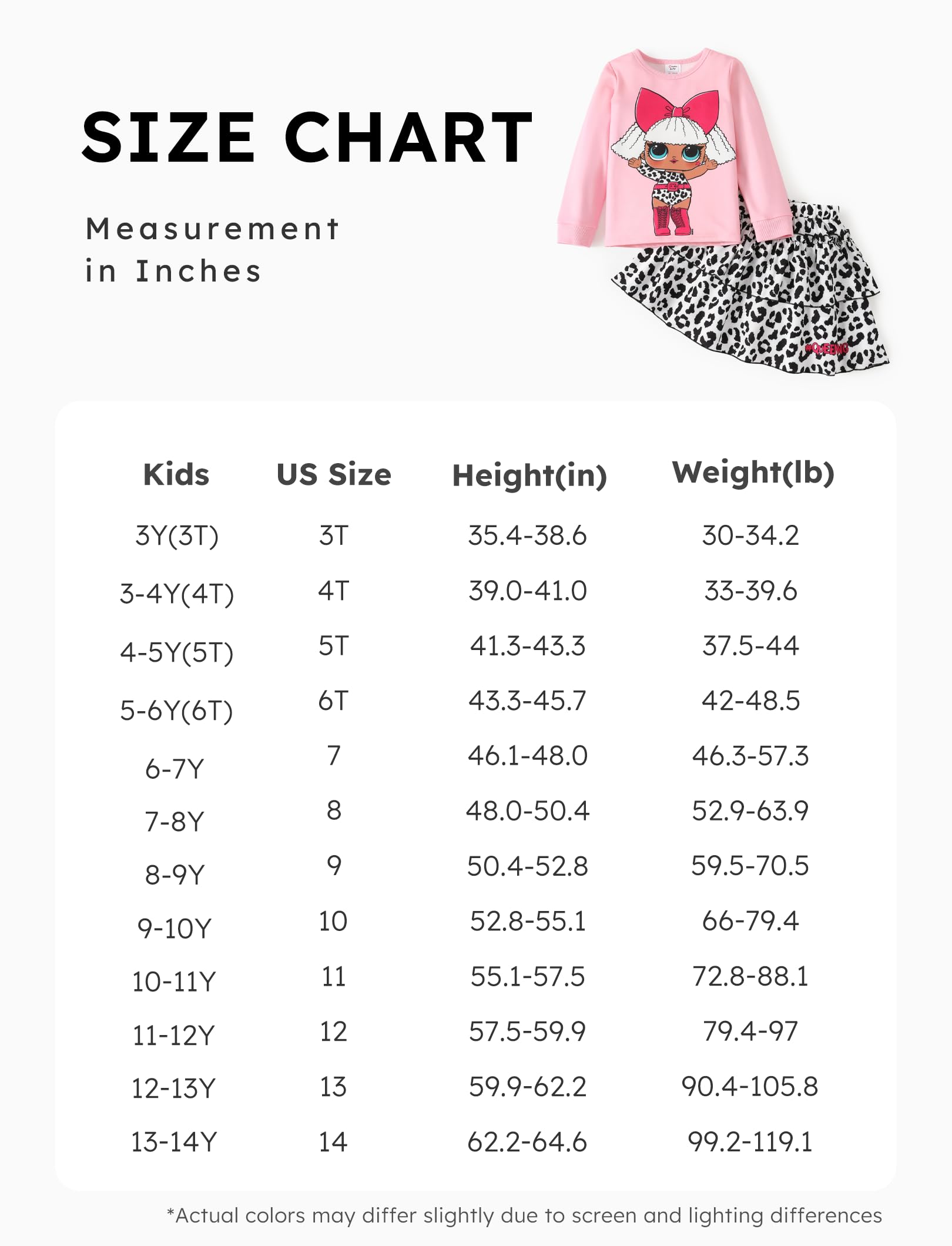 L.O.L. Surprise! Girls 2pcs Print Tee and Leopard Layered Skirt Set Casual Long Sleeve T-shirt and Cake Skirt Party Outfit Pink 5-6 Years