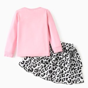 L.O.L. Surprise! Girls 2pcs Print Tee and Leopard Layered Skirt Set Casual Long Sleeve T-shirt and Cake Skirt Party Outfit Pink 5-6 Years