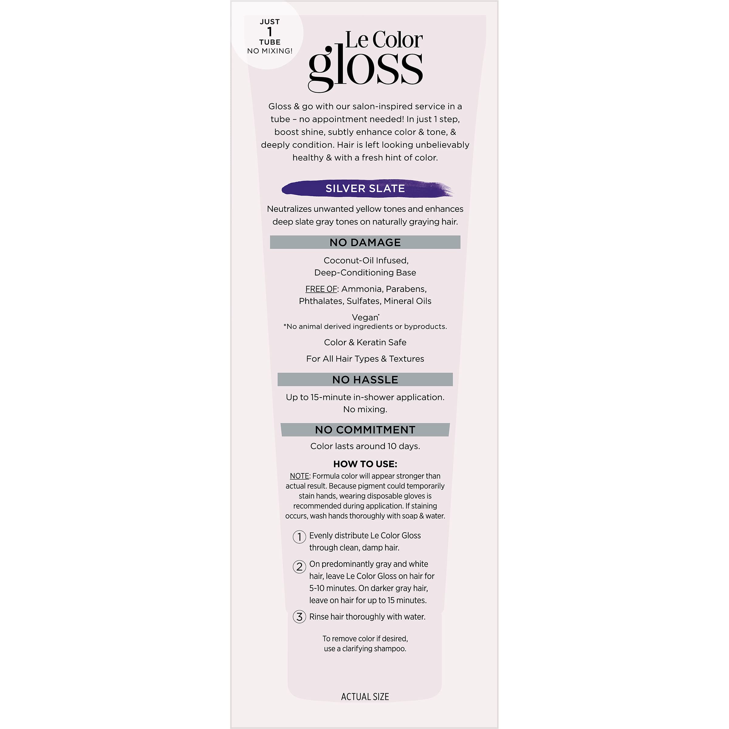 L'Oreal Paris Le Color Gloss One Step Toning Gloss, In-Shower Hair Toner with Deep Conditioning Treatment Formula for Gray Hair, Silver Slate, 1 Kit