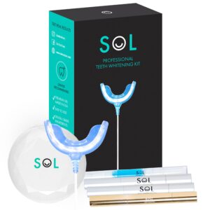 sol professional teeth whitening kit with led light, non-sensitive & fast tooth whitener, all natural, vegan, 3 carbamide peroxide whitening gel & 1 remineralizing pen, shade guide & case, 50 sessions