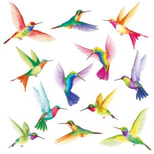 decowall ds-8060 tropical flowers and hummingbirds wall decals stickers room bedroom living décor art bird murals removable leaf tree vinyl nursery stick window home peel diy kids flying decorations