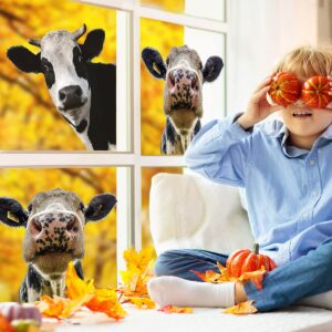 Fantasyon Funny Cow Wall 4 Pcs Decal Peeking Cow Wall Sticker Vinyl Cute Animal Art Sticker Weird Stuff Wall Decor for Farmhouse Classroom Living Room Kitchen Decoration