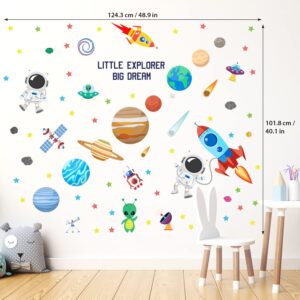 DECOWALL DS9-8058 Outer Space Wall Decals Stickers Kids Bedroom Room décor Nursery Boys Galaxy Stars Astronaut Planets Solar System Dark Removable Decoration Living Spaceship Window Art Mural Peel