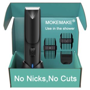 mokemake men's body hair trimmer - electric razor shavers, waterproof, ipx7, for pubic hair trimming, with charging dock