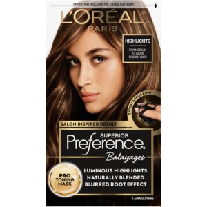 l'oreal paris superior preference balayage kit, hair dye for at-home highlighting with pro toning mask, light brown to brown, 1 kit