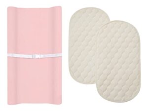 american baby company changing table set, a 100% organic cotton fitted contoured changing table pad cover and a 2 pack changing table pads made with organic cotton top layer, pink, for girls