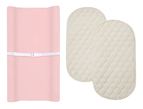 American Baby Company Changing Table Set, a 100% Organic Cotton Fitted Contoured Changing Table Pad Cover and a 2 Pack Changing Table Pads Made with Organic Cotton Top Layer, Pink, for Girls