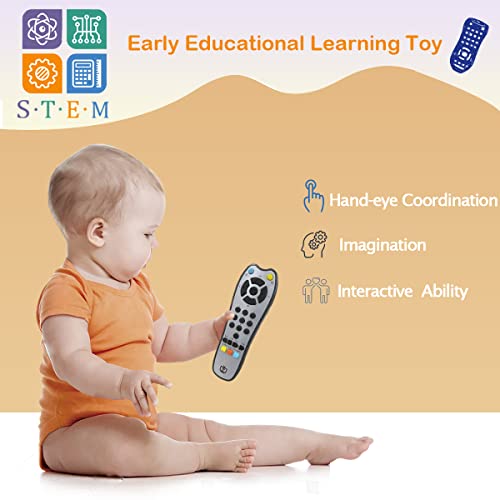 Baby Realistic TV Remote Control Toy with Light and Sound, Upgrade Adjustable Volume, Early Educational Musical Toys with 3 Language English,French and Spanish Gift Toy for 3+ Months Boys or Girls